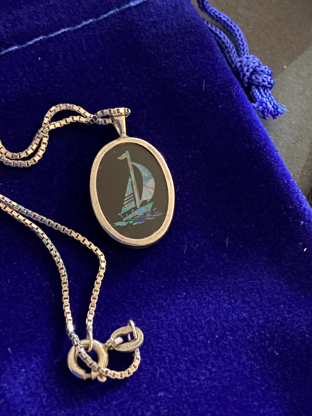 Vintage Opal Inlay Sail Boat Pendant With Sterling Silver Mount and 925 ...