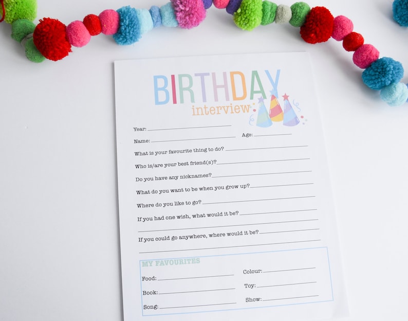 Birthday Interview Questions Yearly Printable Birthday - Etsy