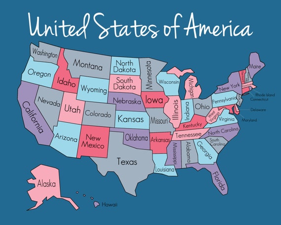 Map of the United States Instant Download Map USA Map with | Etsy