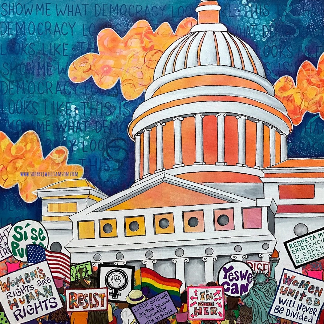 Women's March Print of Original Art Matted Print 8x8 Matted for 12x12 ...