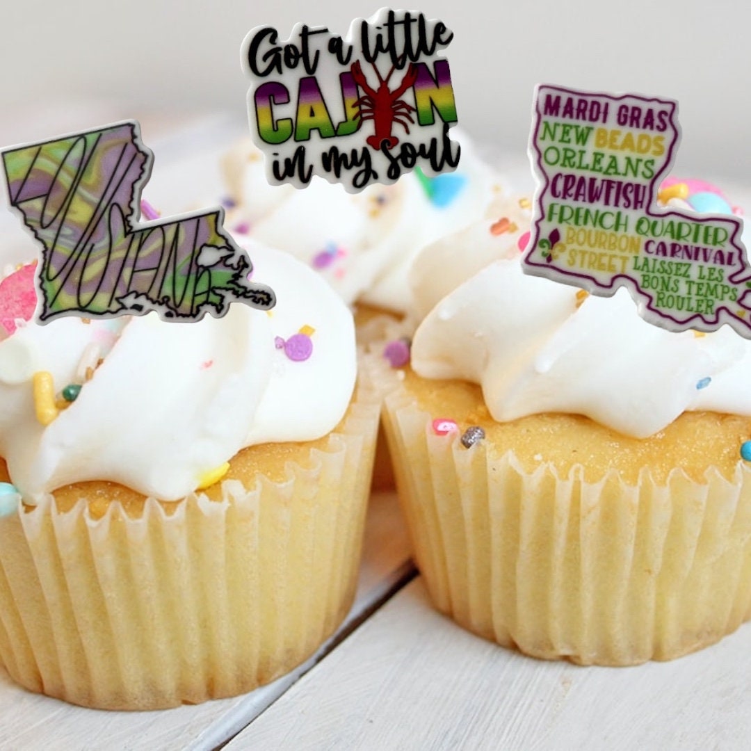 Crawfish Planar Resin Cup Cake Topper - Louisiana Mardi Gras Cup Cake ...