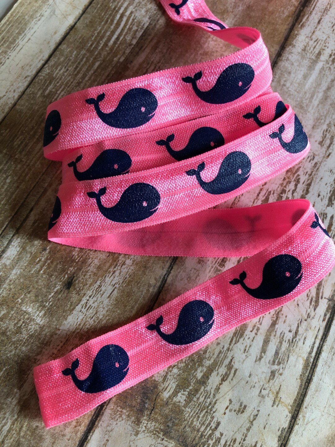 Hot Pink and Blue Whale Elastic Ribbon Hair Tie Ribbon Whale Hot Pink ...