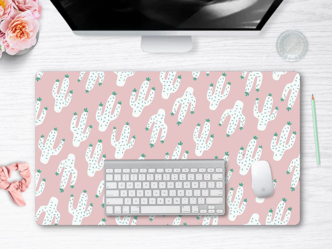 Pink Cactus Desk Mat, Cactus Print Desk Pad, Cute Aesthetic Desk ...