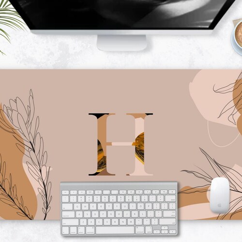 Boho Initial Desk Mat Personalized Neutral Desk Pad - Etsy