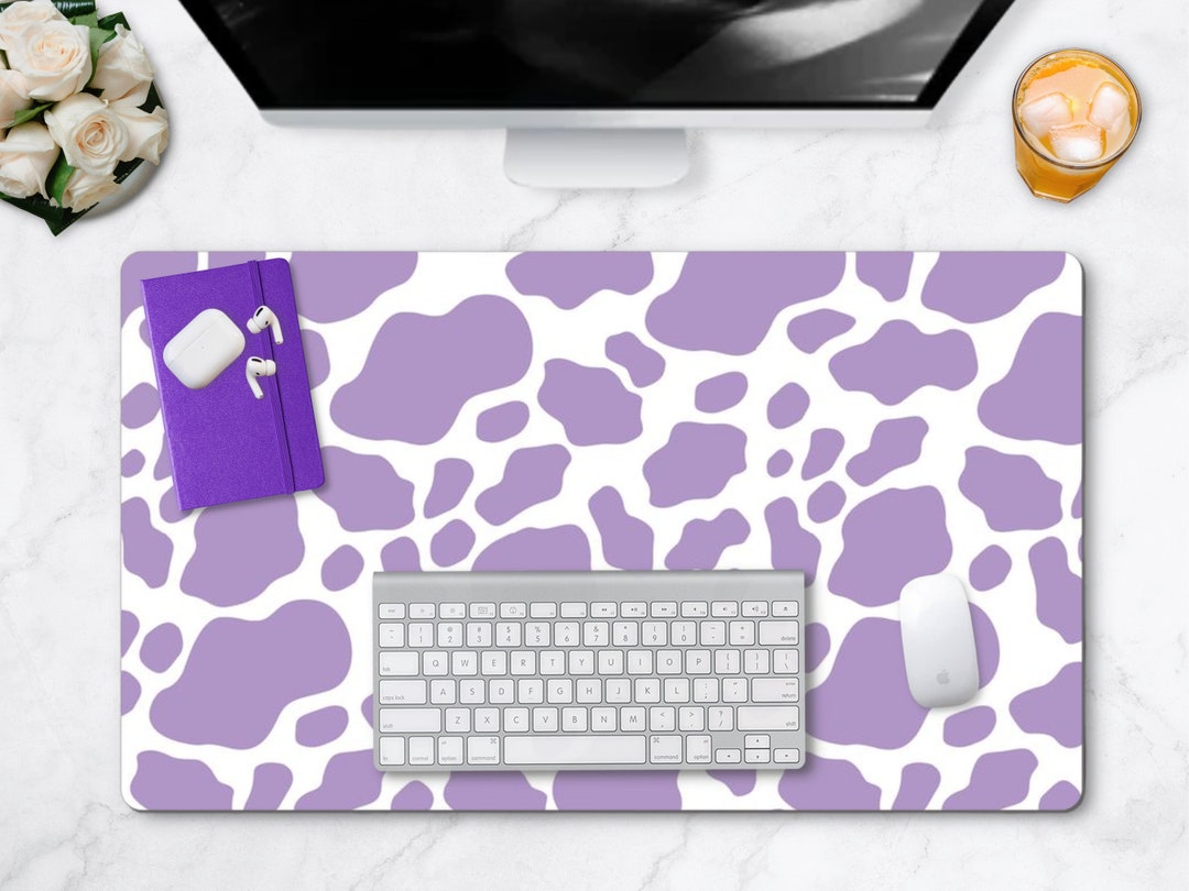 Purple Cow Print Desk Mat, Cow Desk Pad, Purple Desk Mouse Pad, Cute ...
