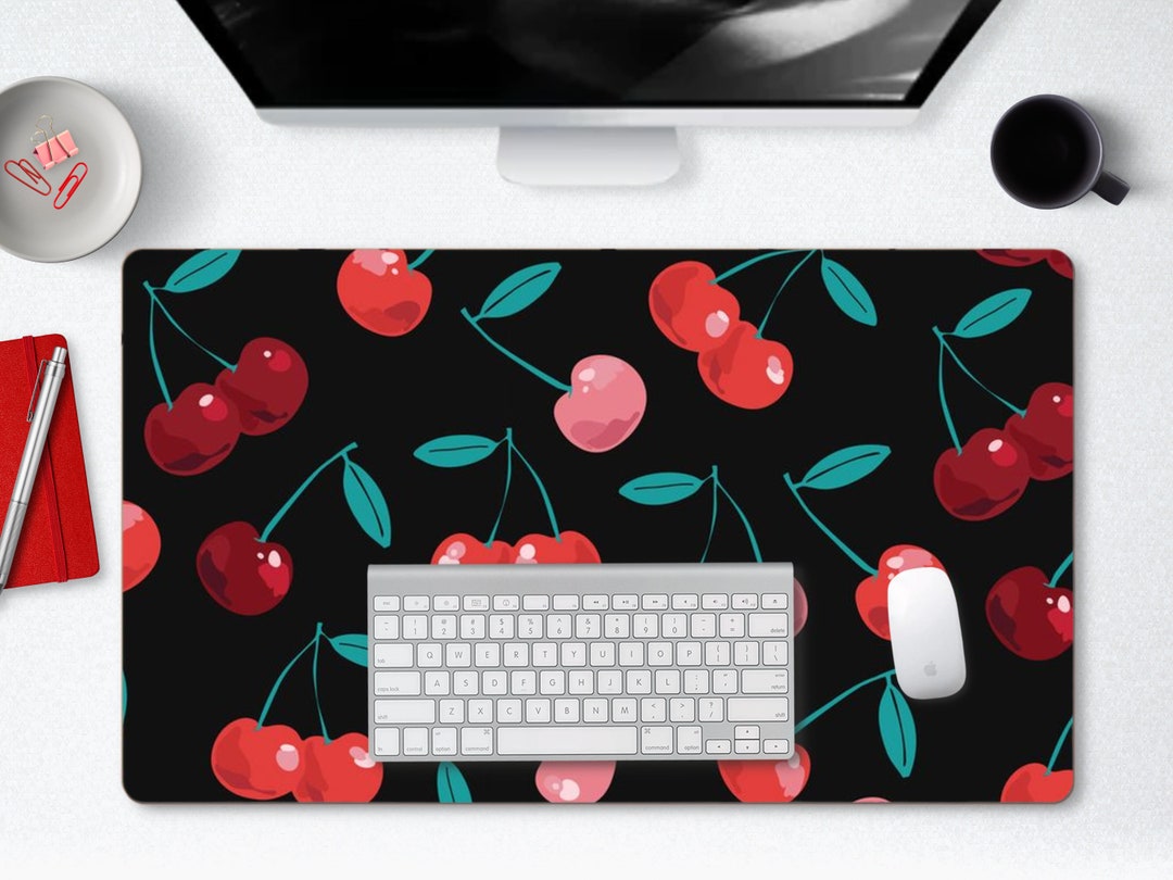 Cherries Desk Mat, Cherry Print Desk Pad, Aesthetic Desk Accessory ...