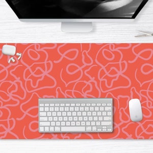Red Pink Squiggle Design Desk Mat, Abstract Print Desk Pad, Boho Chic ...