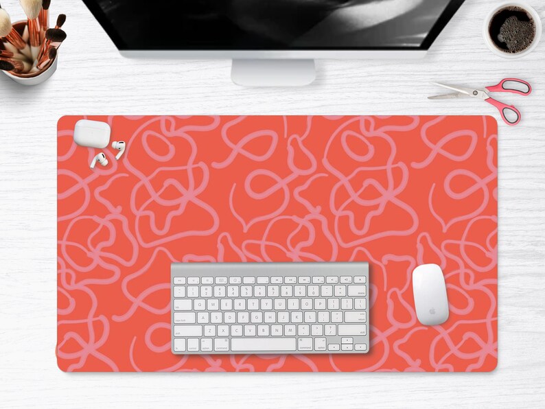 Red Pink Squiggle Design Desk Mat Abstract Print Desk Pad - Etsy