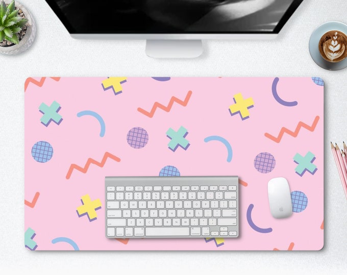 Pink 90s Print Desk Mat, Memphis Abstract Desk Pad, Aesthetic Desk ...