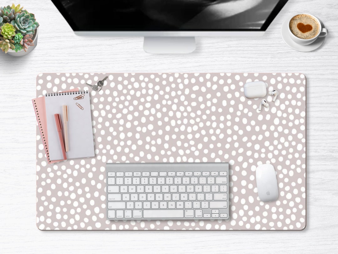 Grey Abstract Dots Desk Mat, Aesthetic Desk Accessory, Cute Workspace ...