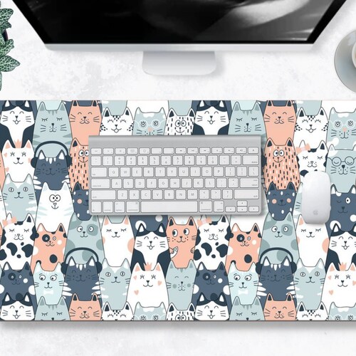 Cartoon Cats Desk Mat Cute Cat Desk Accessory Kawaii Kitty - Etsy