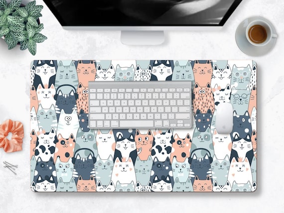 Cartoon Cats Desk Mat Cute Cat Desk Accessory Kawaii Kitty - Etsy