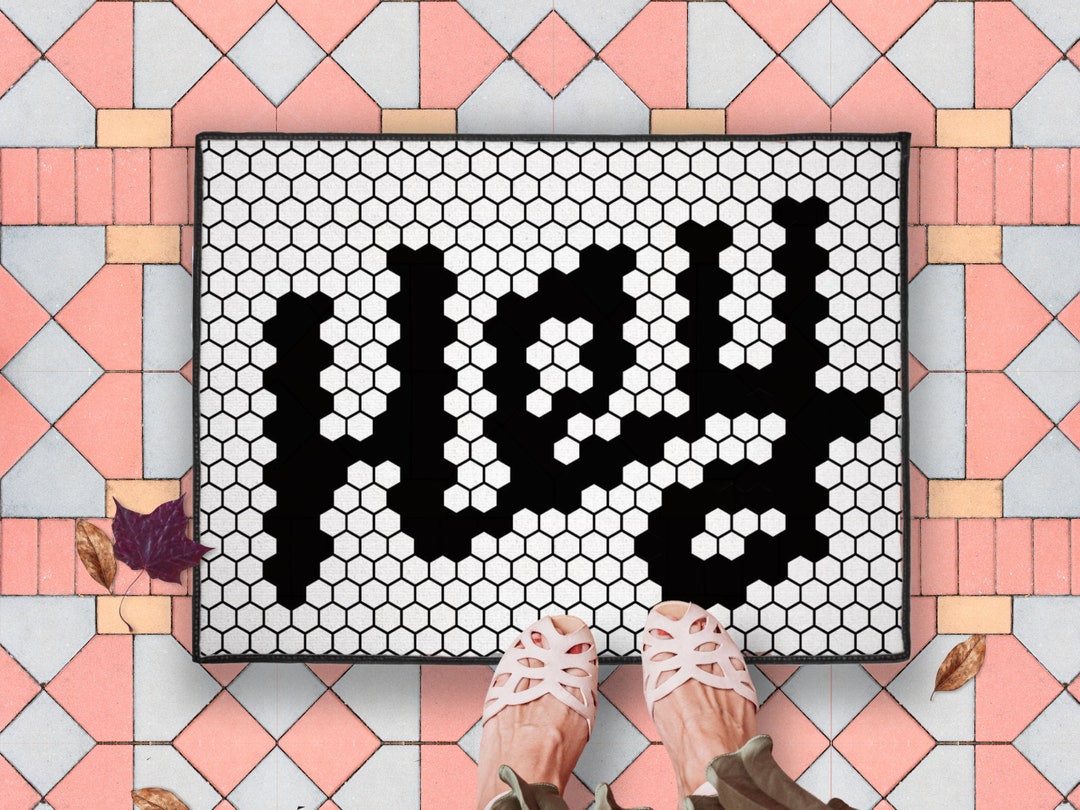 Cute Tiled Look Message Door Mat, Hey Tile Pattern Welcome Mat ...