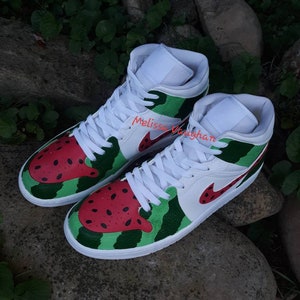 Custom Hand Painted Watermelon Jordan 1s Air Jordan Mid - Etsy