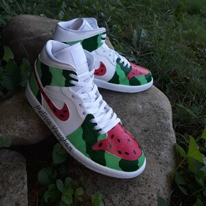 Custom Hand Painted Watermelon Jordan 1s Air Jordan Mid - Etsy