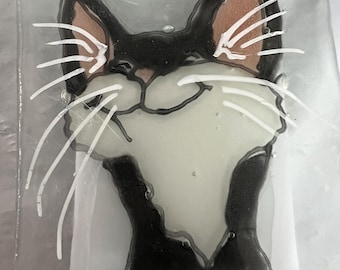 Smug Kitty, Night Light, Tuxedo Cat, LED Sensor Light, Fused Glass Art ...