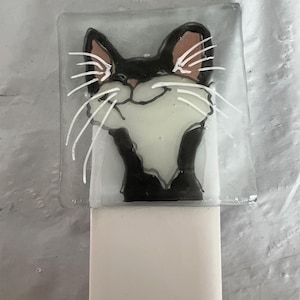 Smug Kitty, Night Light, Tuxedo Cat, LED Sensor Light, Fused Glass Art ...