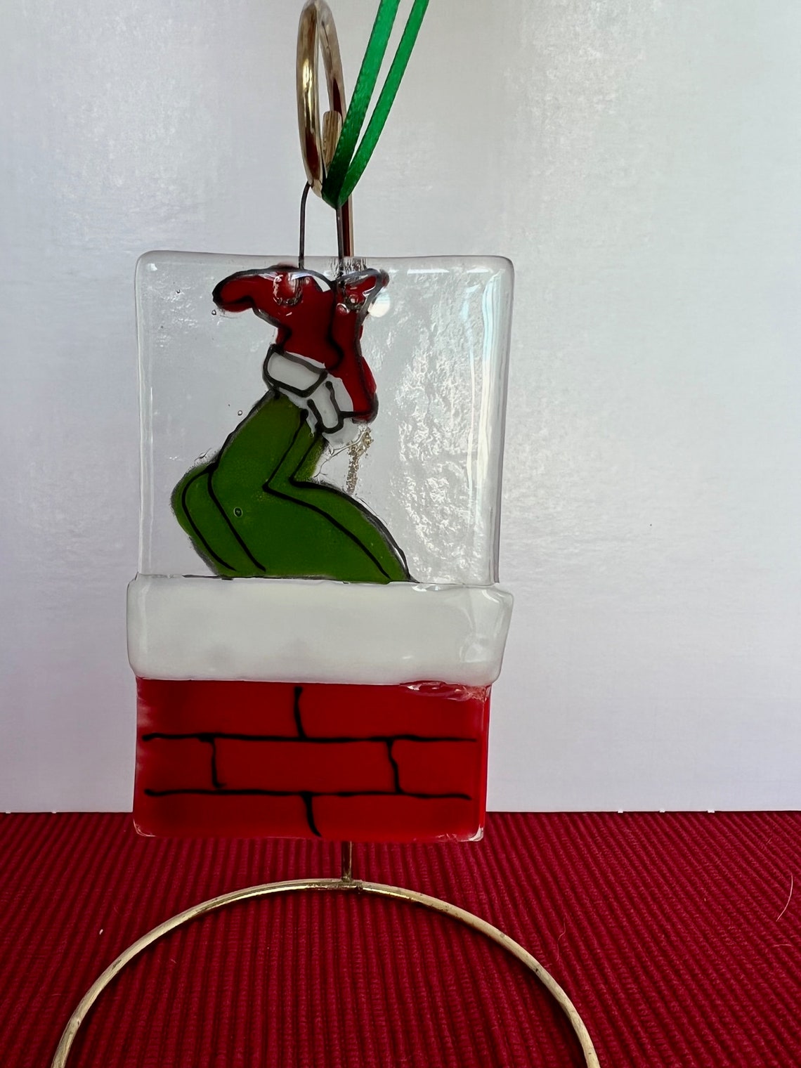 Grinch in Chimney Ornament, Fused Glass, Grinch, Suncatcher, Holiday ...