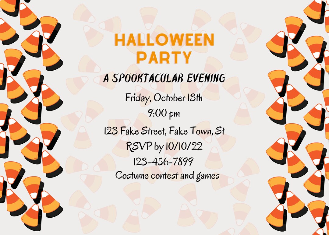 Candy Corn Halloween Party Invitation Template, Editable Invite ...