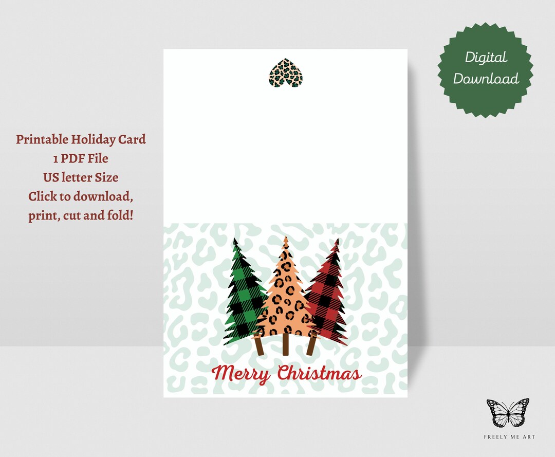 Leopard Print Christmas Card, Digital Download, Printable Holiday Card ...