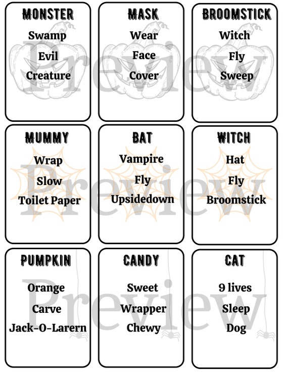 Halloween Taboo Game Digital Download Instant Download - Etsy