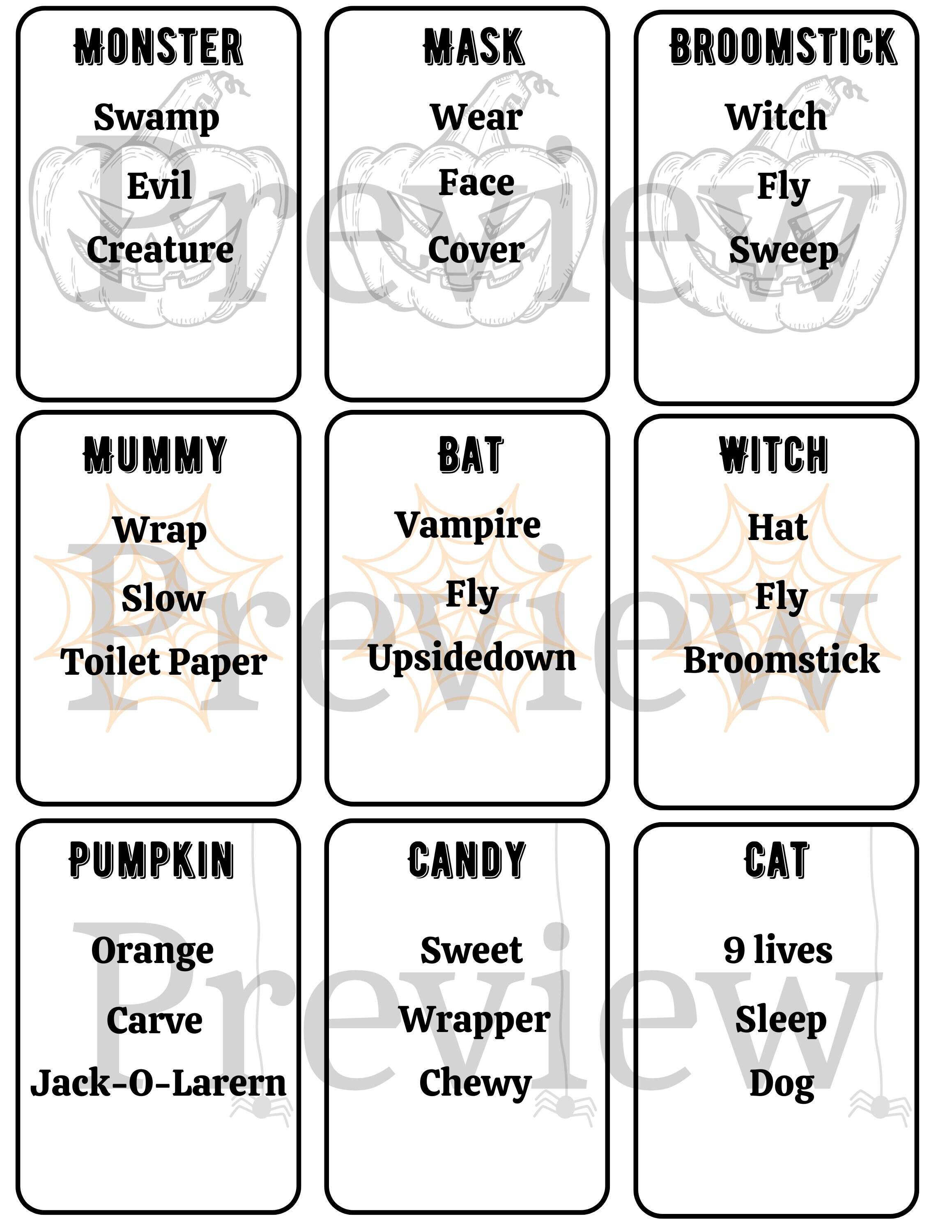 Halloween Taboo Game, Digital Download, Instant Download, Printable ...