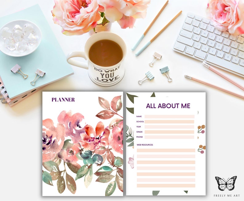Teacher Planner, Digital Download, Floral Watercolor, Positivity Quotes ...