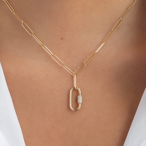 14k Gold Diamond Heart Carabiner Lock Charm Solid Gold - Etsy