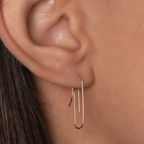14k Gold Paper Clip Earring | Etsy