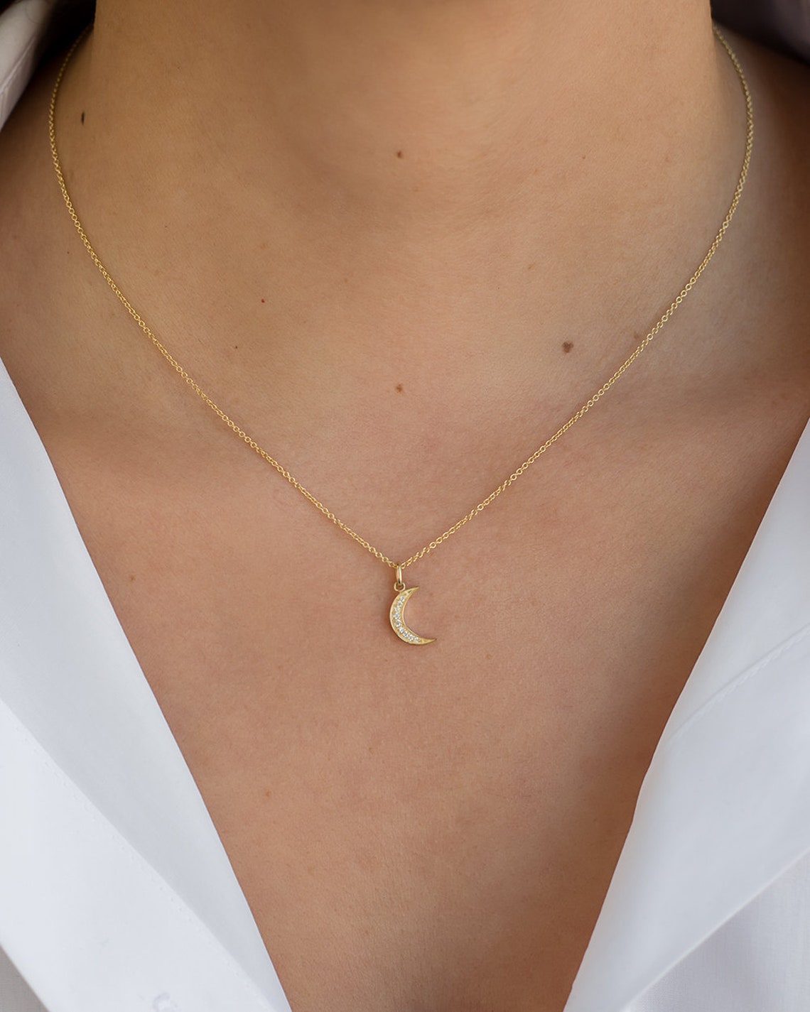 Diamond Moon Necklace Pave Diamond Moon - Etsy