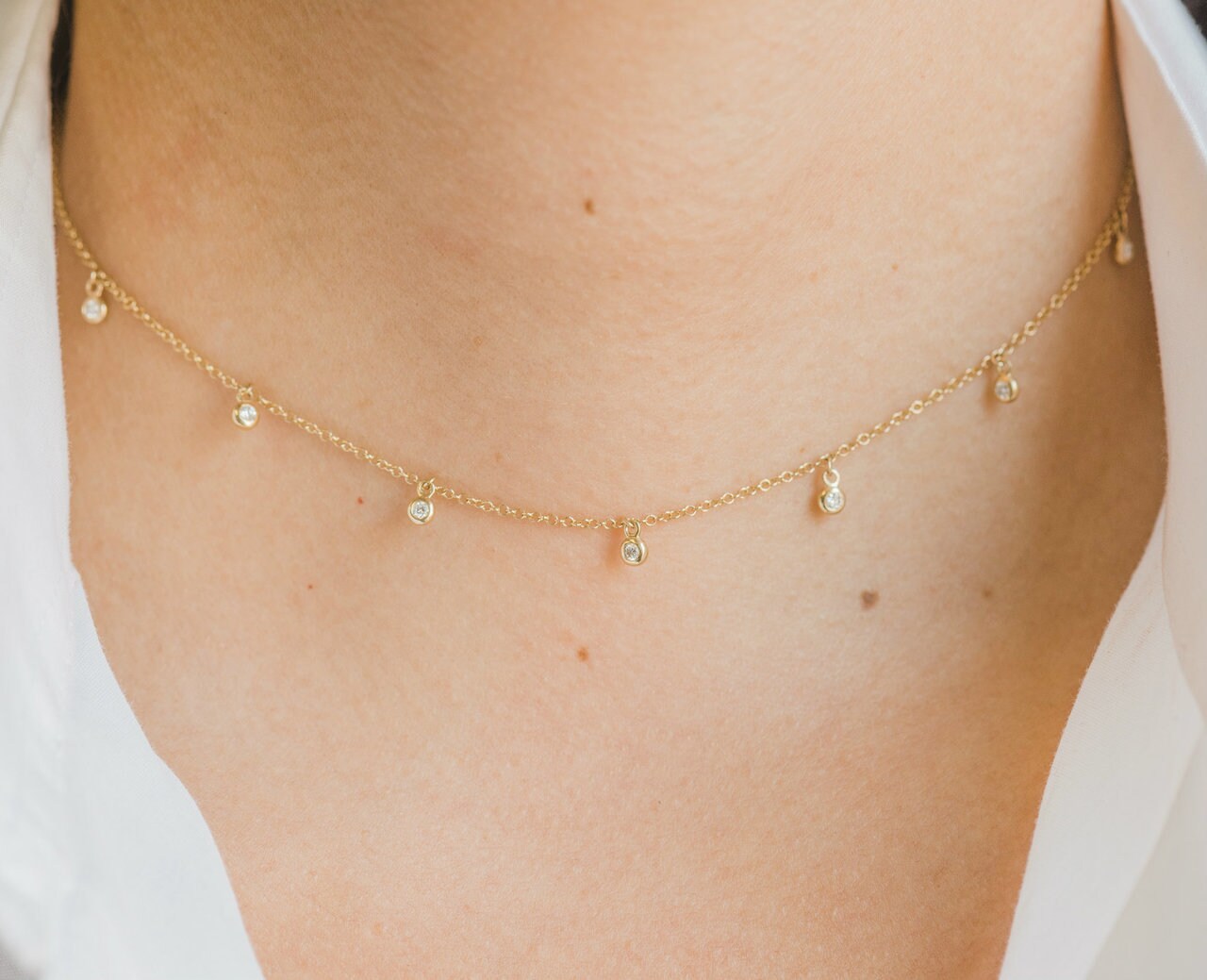 Bezel Diamond Necklace Bezel Diamond Fringe Drop | Etsy