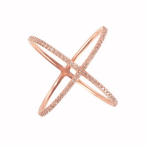 Diamond X Ring, Pave Diamond X Ring, 14k Solid Gold - Etsy