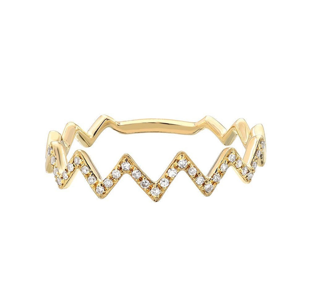 Diamond Zig Zag Ring, 14k Solid Gold - Etsy