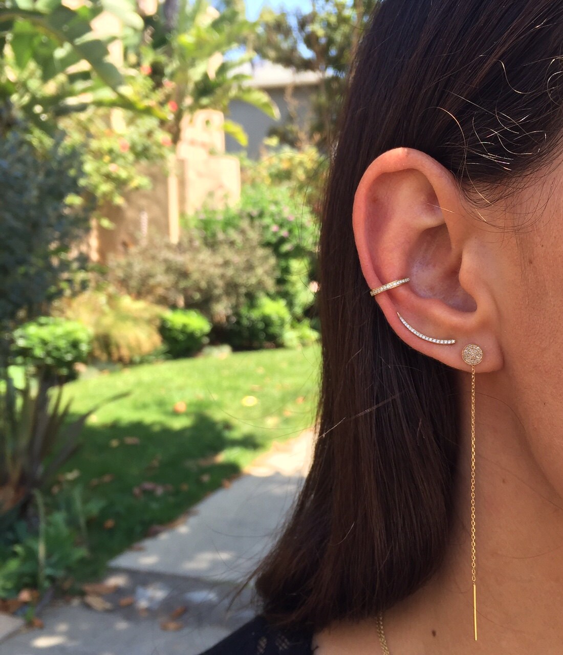 Diamond Curved Ear Cuff Diamond Crawler 14k Gold Diamond - Etsy