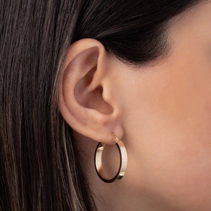 14k Gold Large Flat Hoop Earring - Etsy