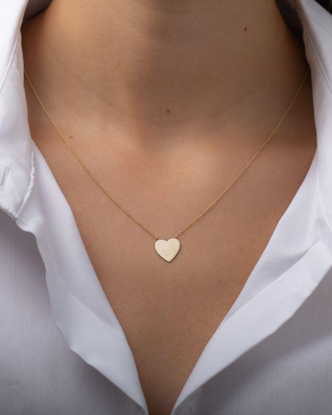 14k Gold Large Heart Necklace - Etsy