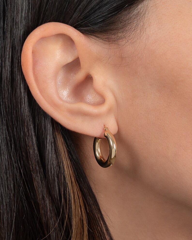 14k Gold Small Thick Hoops - Etsy