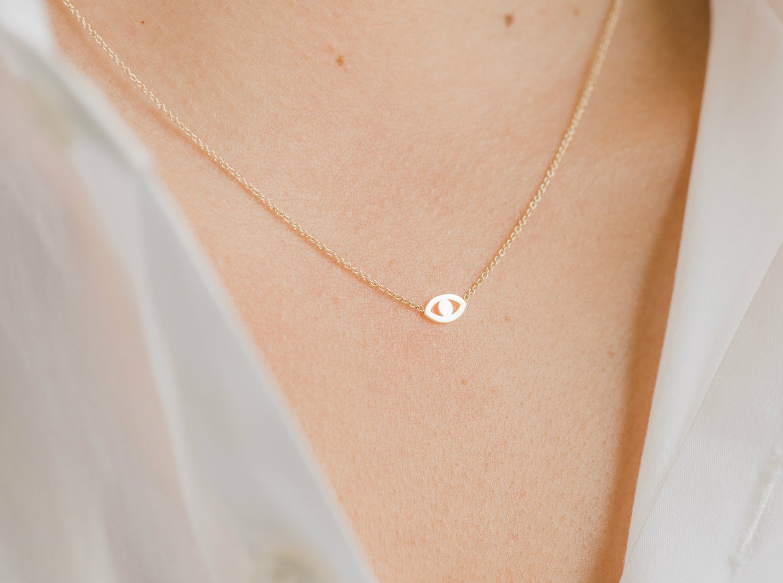 Gold Evil Eye Necklace Mini Evil Eye 14k Gold - Etsy