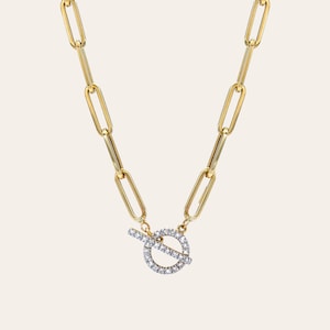 14k Gold Large Paper Clip Chain With Diamond Toggle Necklace - Etsy