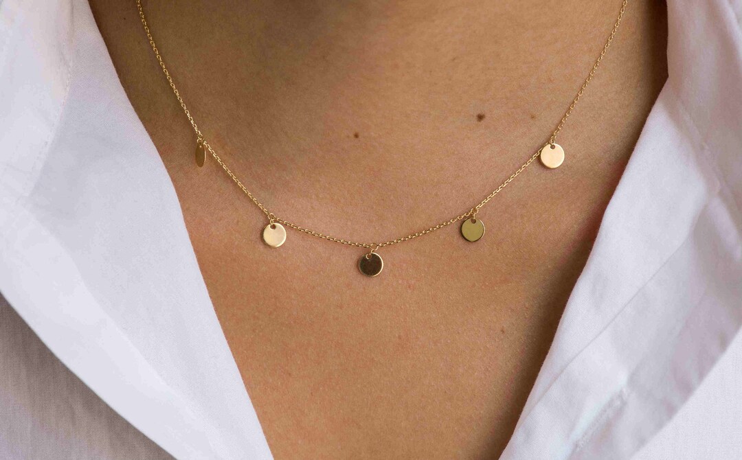 14k Gold Discs Necklace, Solid Gold Multiple Disc Choker - Etsy