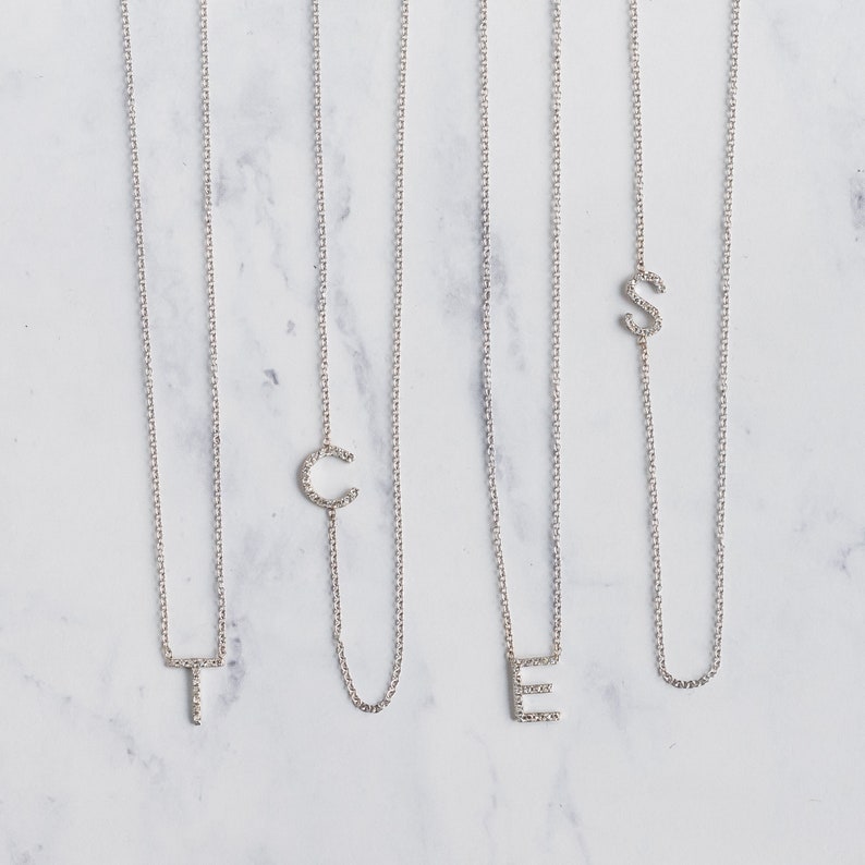 Asymmetrical Diamond Initial Necklace Diamond Letter Necklace - Etsy