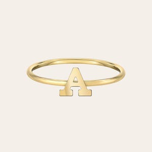 14k Gold Letter Ring, 14k Solid Gold Initial - Etsy