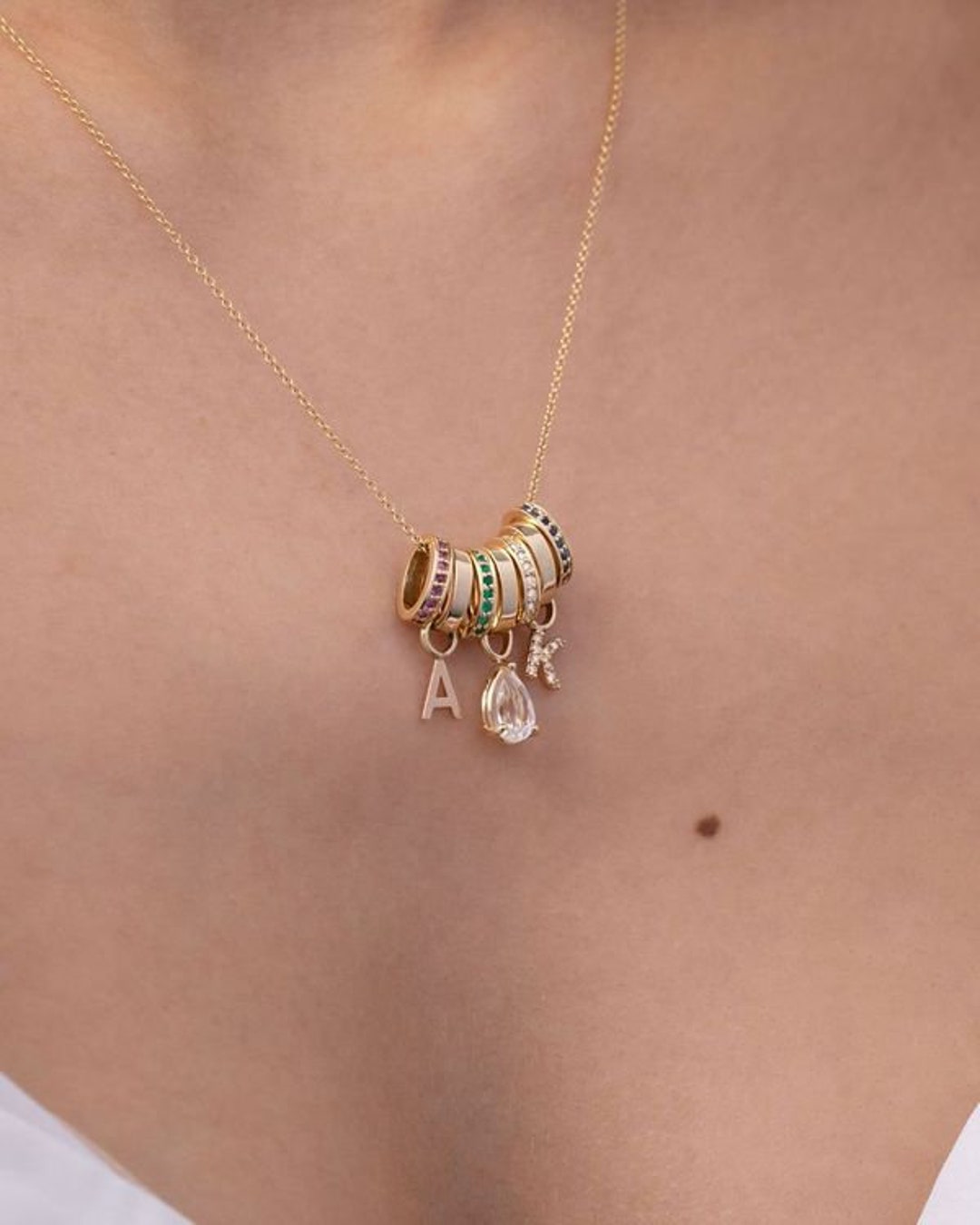 14k Gold Heirloom Charm With Mini Diamond Initial - Etsy