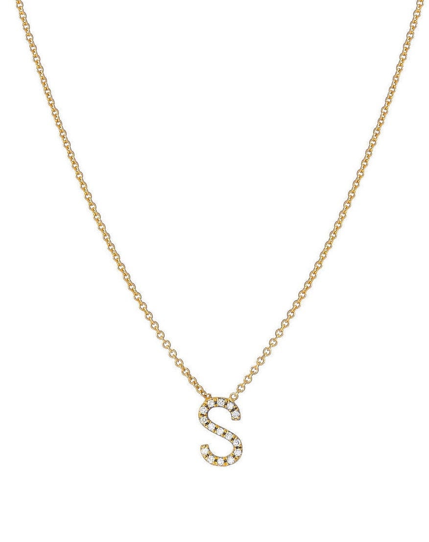 Diamond Initial Necklace Diamond Letter Necklace 14k Solid | Etsy