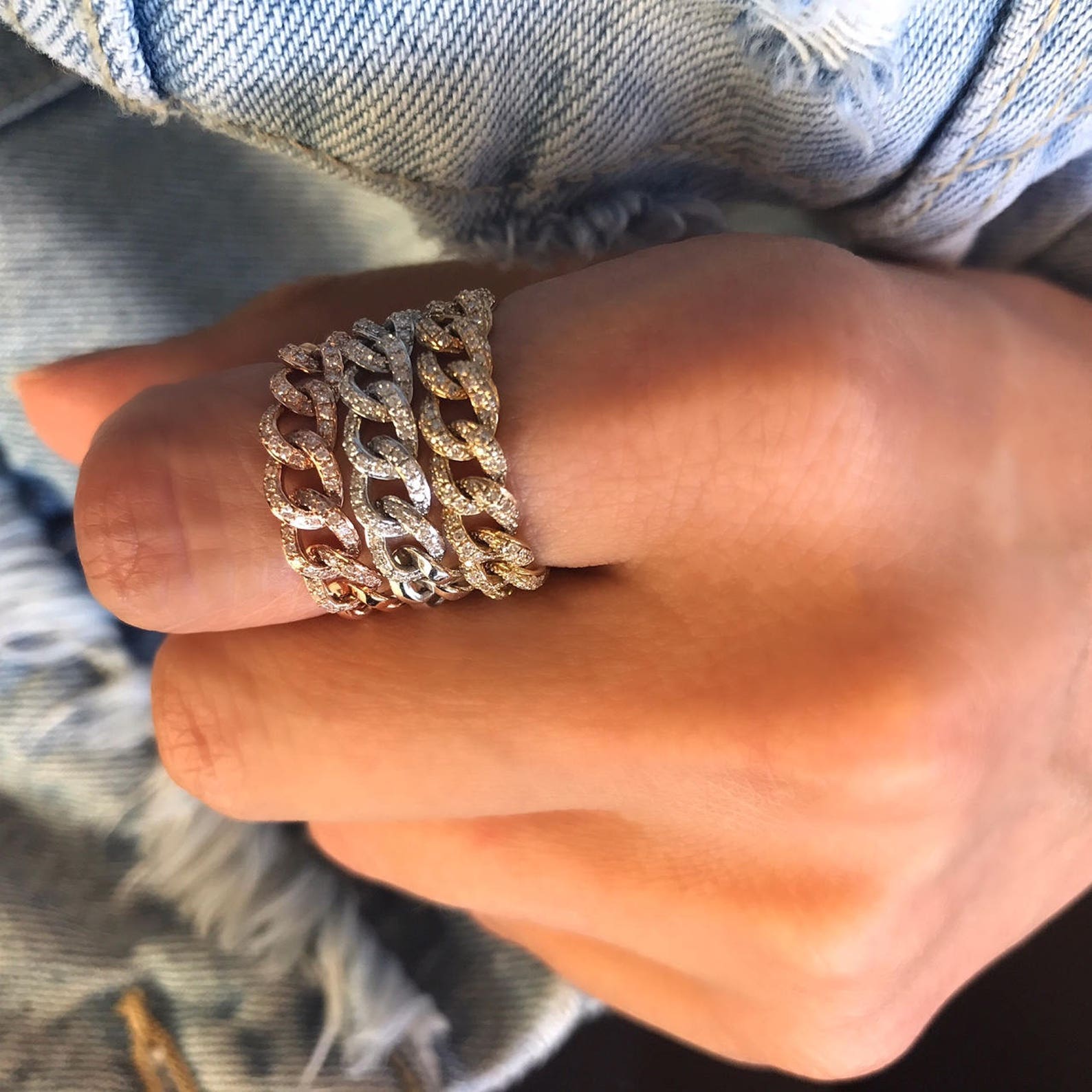 Diamond Cuban Link Ring Pave Diamond and 14k Solid Gold - Etsy