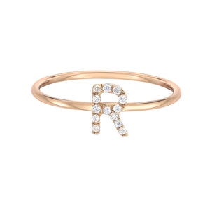 Diamond Initial Ring, Diamond Letter Ring - Etsy