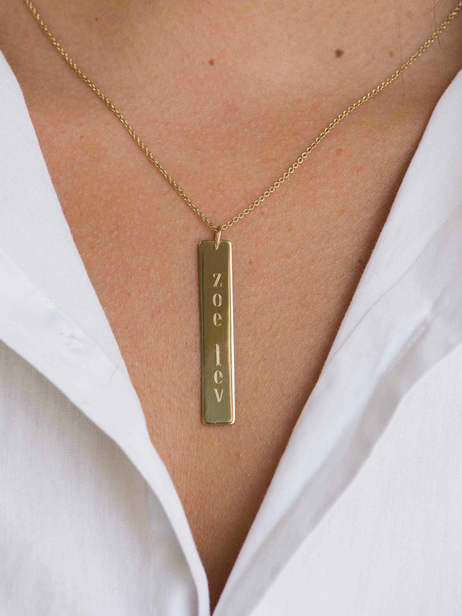 14k Gold Nameplate Necklace, Personalized Name Bar Pendant - Etsy