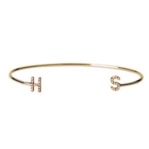 14k Gold Diamond Initial Cuff Bracelet - Etsy