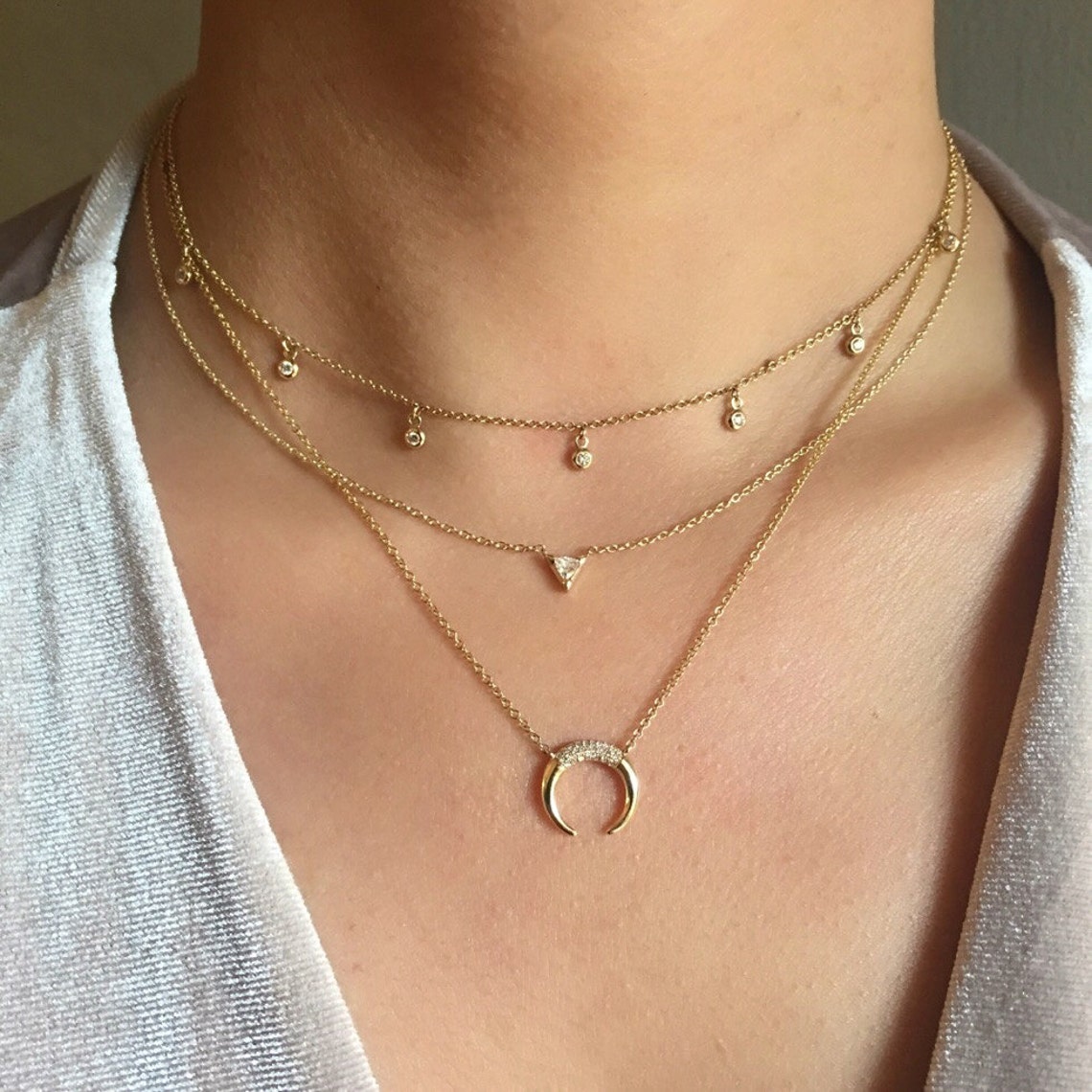 Bezel Diamond Necklace Bezel Diamond Fringe Drop | Etsy