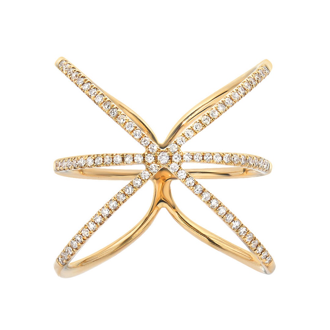 Pave Diamond X Ring - Etsy